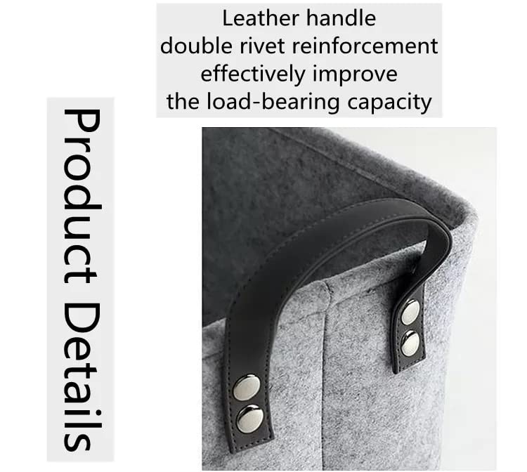 BESETFREE 4 Pack Felt Fabric Storage Basket, 10x15x11" Foldable Felt Storage Bin with Leather Handles, Open Storage Bins for Shelves, Magazine, Toys, Clothing