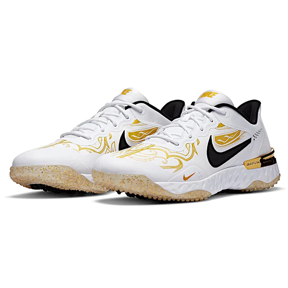 Nike Men's Alpha Huarache Elite 3 Premium Turf Baseball Shoes (10 US, White/Metallic Vivid Gold/Black)