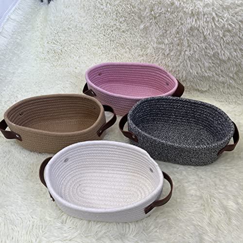 ABenkle Small Woven Basket, Mini Cotton Rope Storage Basket, Tiny White Basket, Shelf Basket, Oval Decorative Toy Dog Cat Basket for Nursery, Kids Room, Empty Gift Basket Baby Basket, 10" x 6" x 4" XS