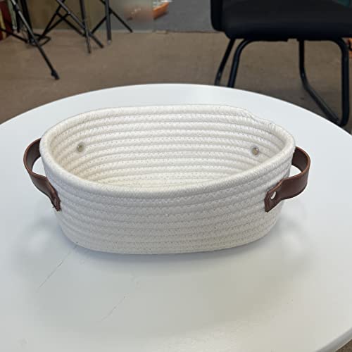 ABenkle Small Woven Basket, Mini Cotton Rope Storage Basket, Tiny White Basket, Shelf Basket, Oval Decorative Toy Dog Cat Basket for Nursery, Kids Room, Empty Gift Basket Baby Basket, 10" x 6" x 4" XS