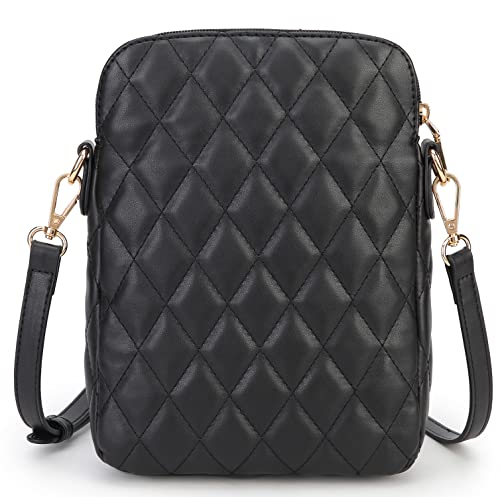 lola mae Small Quilted Crossbody Bag for Women Phone Pocket Shoulder Handbag Zipper Closure (Black)