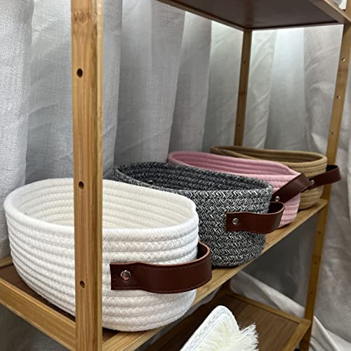 ABenkle Small Woven Basket, Mini Cotton Rope Storage Basket, Tiny White Basket, Shelf Basket, Oval Decorative Toy Dog Cat Basket for Nursery, Kids Room, Empty Gift Basket Baby Basket, 10" x 6" x 4" XS