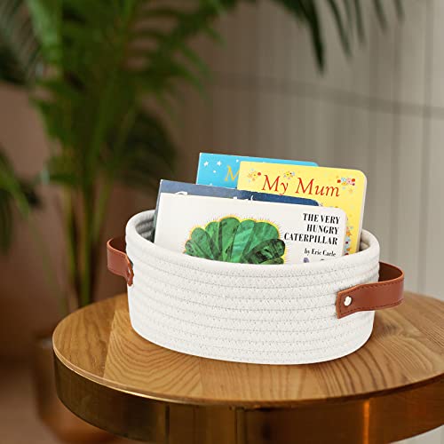 ABenkle Small Woven Basket, Mini Cotton Rope Storage Basket, Tiny White Basket, Shelf Basket, Oval Decorative Toy Dog Cat Basket for Nursery, Kids Room, Empty Gift Basket Baby Basket, 10" x 6" x 4" XS