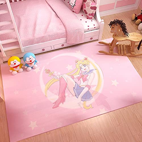 SXYGJK Sailor Moon Large Area Rugs,Cute Anime Cartoon Graphic Carpet Living Room Bedroom Sofa Mat,Nonslip Doormat Kitchen Bathroom