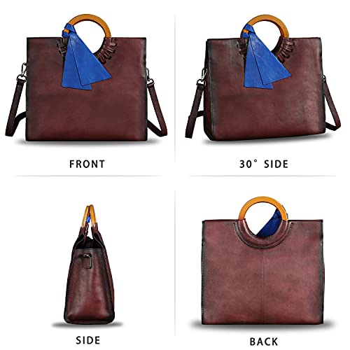 Genuine Leather Top Handle Handbag for Women Vintage Satchel Retro Cowhide Handmade Crossbody Bag Purse (Coffee)