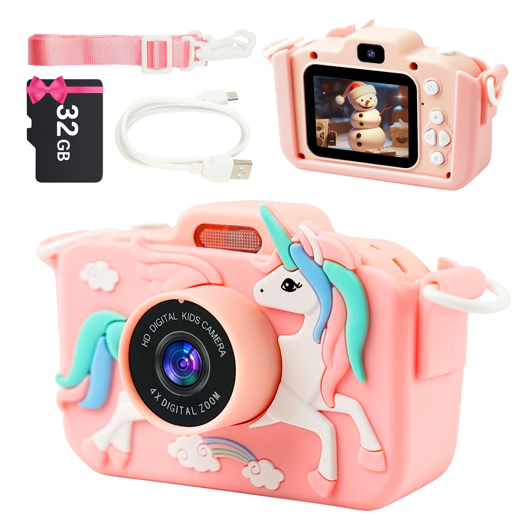 Kids Camera for Boys and Girls - BELLOCHIDDO 1080P HD Toddler Camera for Kids Toy Gift, Children Camera Christmas Birthday Gifts for Age 3-8 with Cartoon Soft Silicone Cover and 32GB SD Card