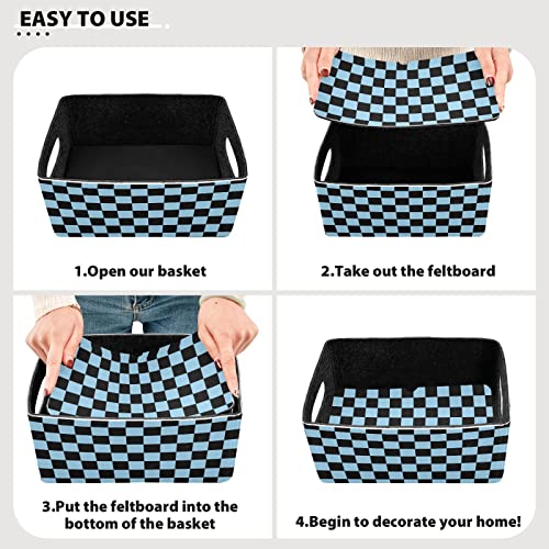 Kcldeci Blue and Black Checkerboard Checkered Gingham Plaid Tartan Pattern Storage Baskets for Shelves Storage Bins Storage Boxes Decorative for Living Room Office Bedroom Clothes Toys 2-Pack