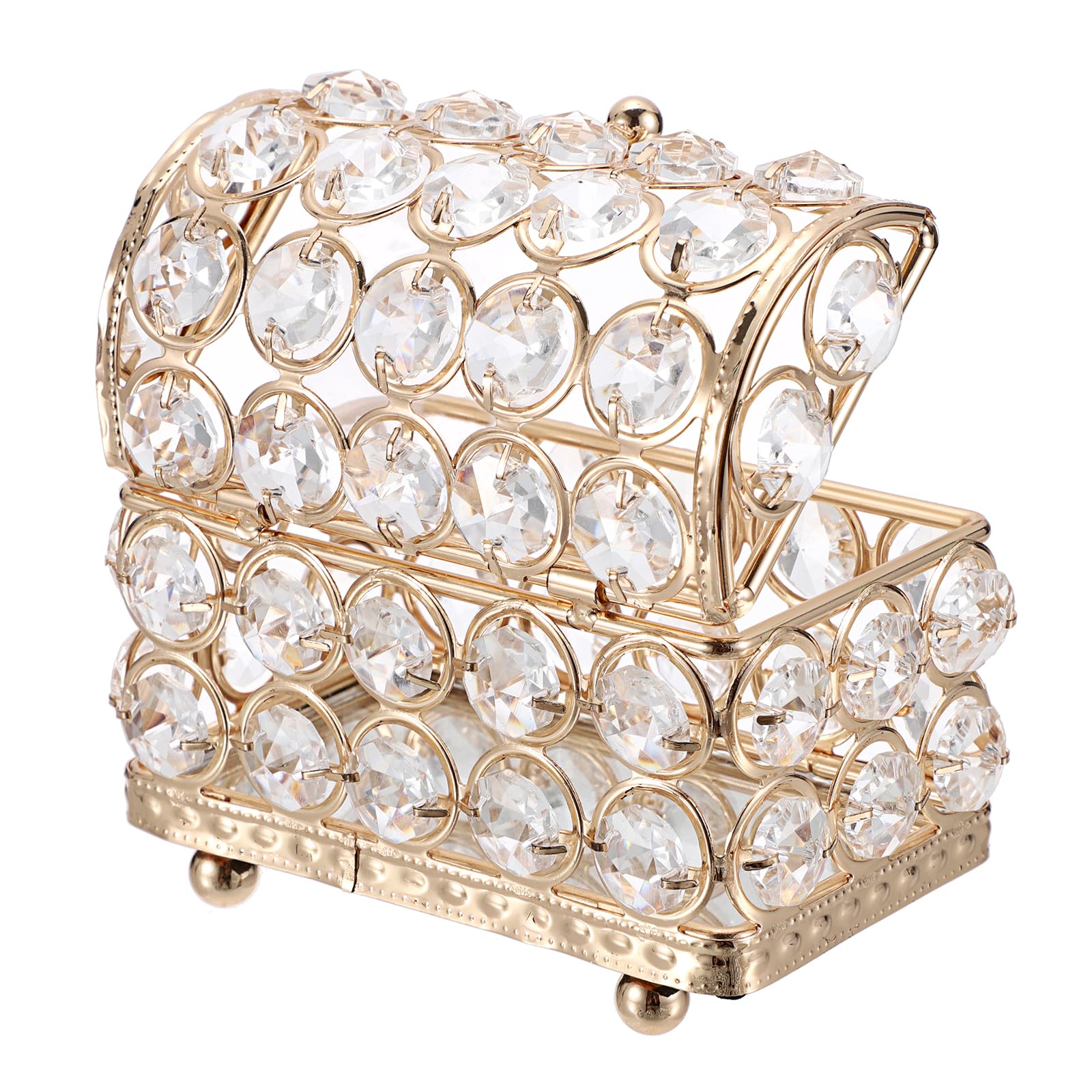 Hipiwe Crystal Jewelry Trinket Box Gold Mirrored Treasure Chest Box Small Keepsake Box Decorative Jewelry Display Case Organizer Earrings Rings Storage Box Gift for Women Girls