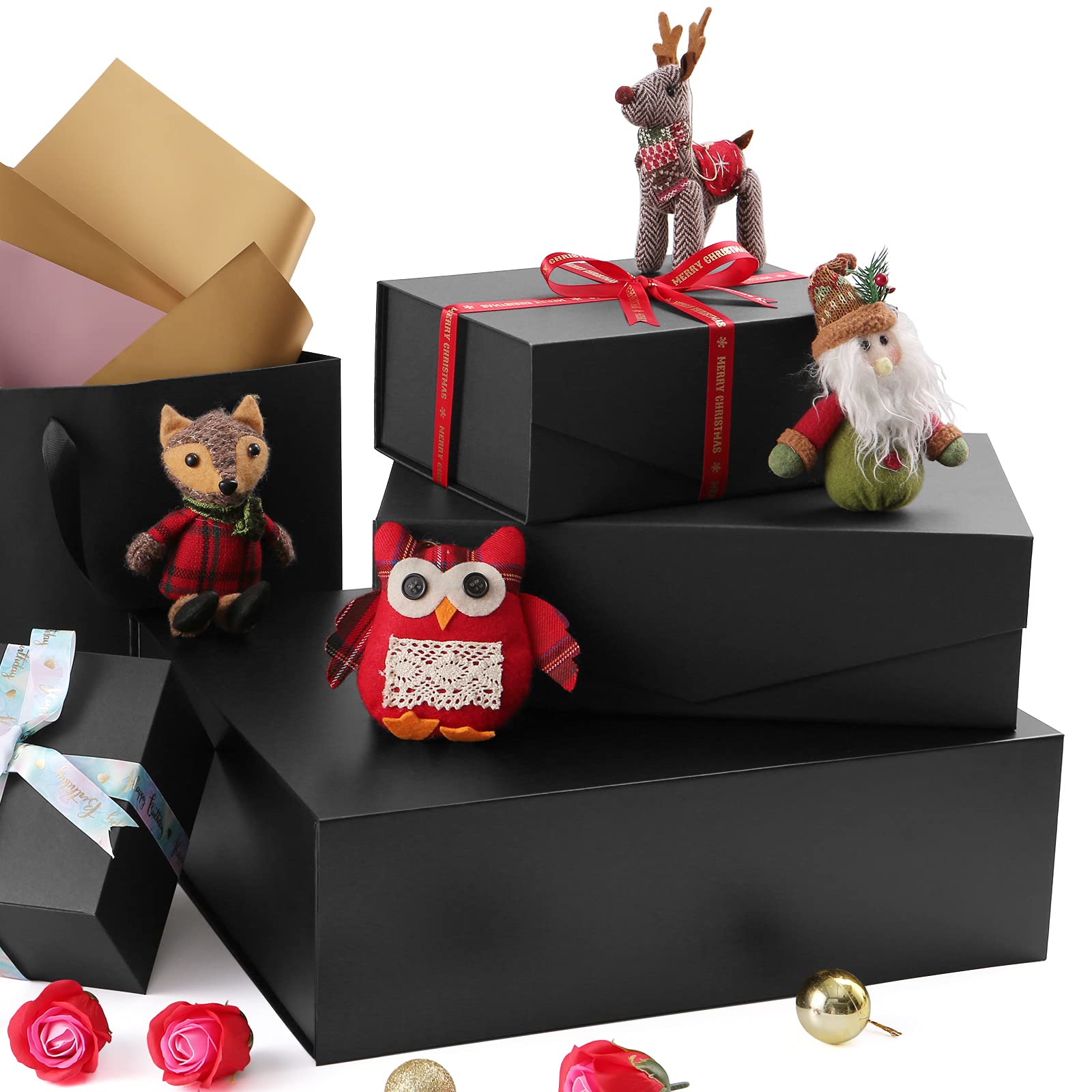 JINMING Gift Box 9x6.5x3.8 Inches, Gift Box with Lid, Black Gift Box, Groomsman Proposal Box for Christmas, Father's Day, Collapsible Gift Box with Magnetic Closure