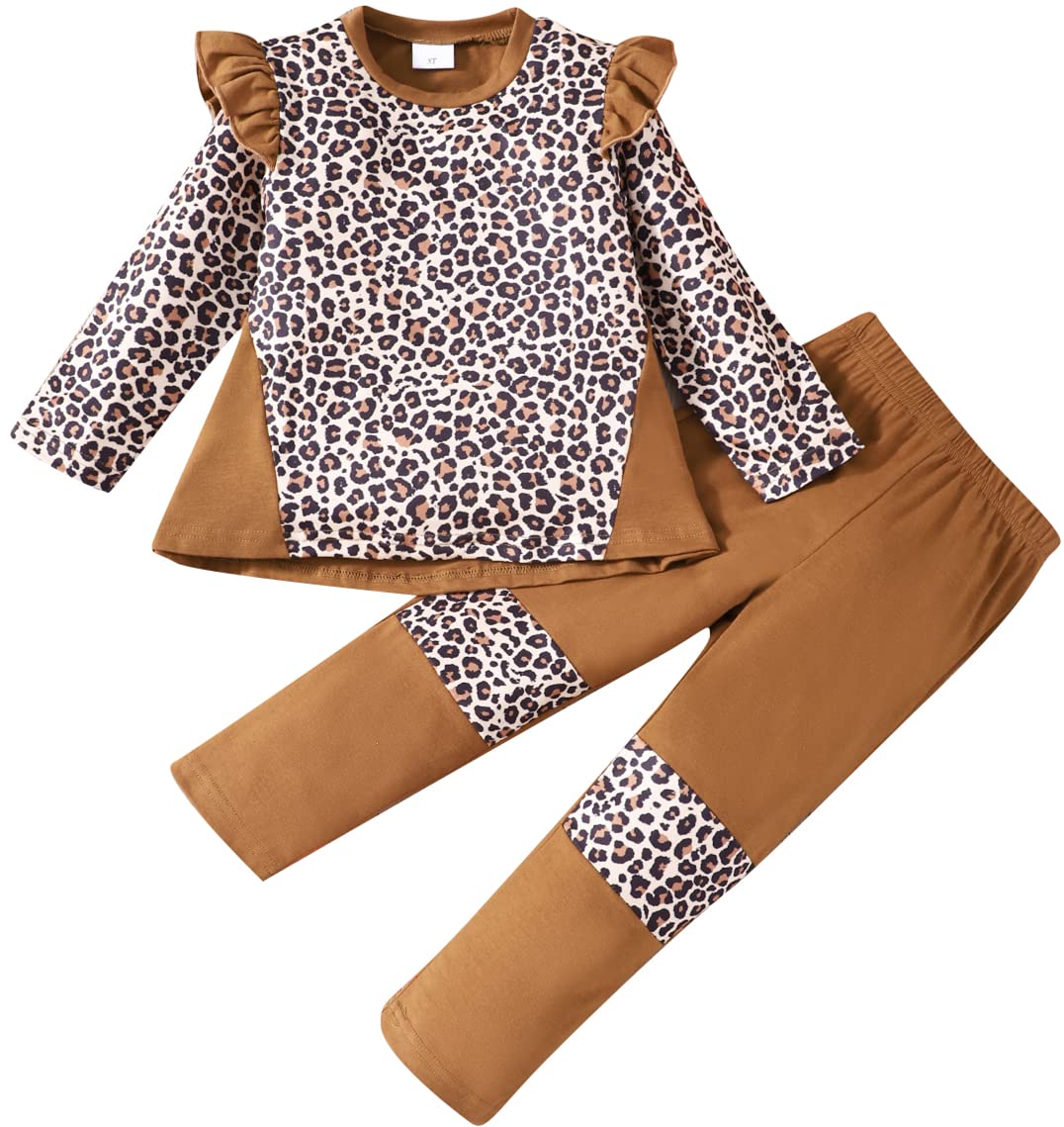 Girls Clothes Cute Long Sleeve Ruffle Tops Kids Cheetah Shirt Pants Set Baby Two Piece Clothing Toddler Girl Leopard Outfit 8t,7-8 Years old