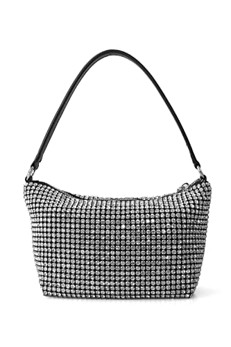 Rhinestone Purs for Women Clutch Purses Crystal Mini Top Handle Handbag Chain for Party(Hobo-Silver)