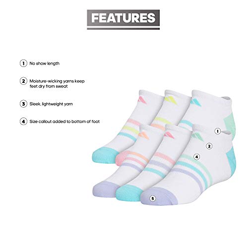 adidas Kids-Girl's Superlite No Show Socks (6-Pair), White/Clear Aqua Blue/Pulse Yellow, Medium