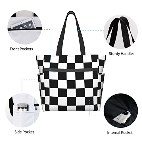 suzpngi black white check Casual Tote Bag Multi-functional Shoulder Bag for Gym Work Travel Shopping