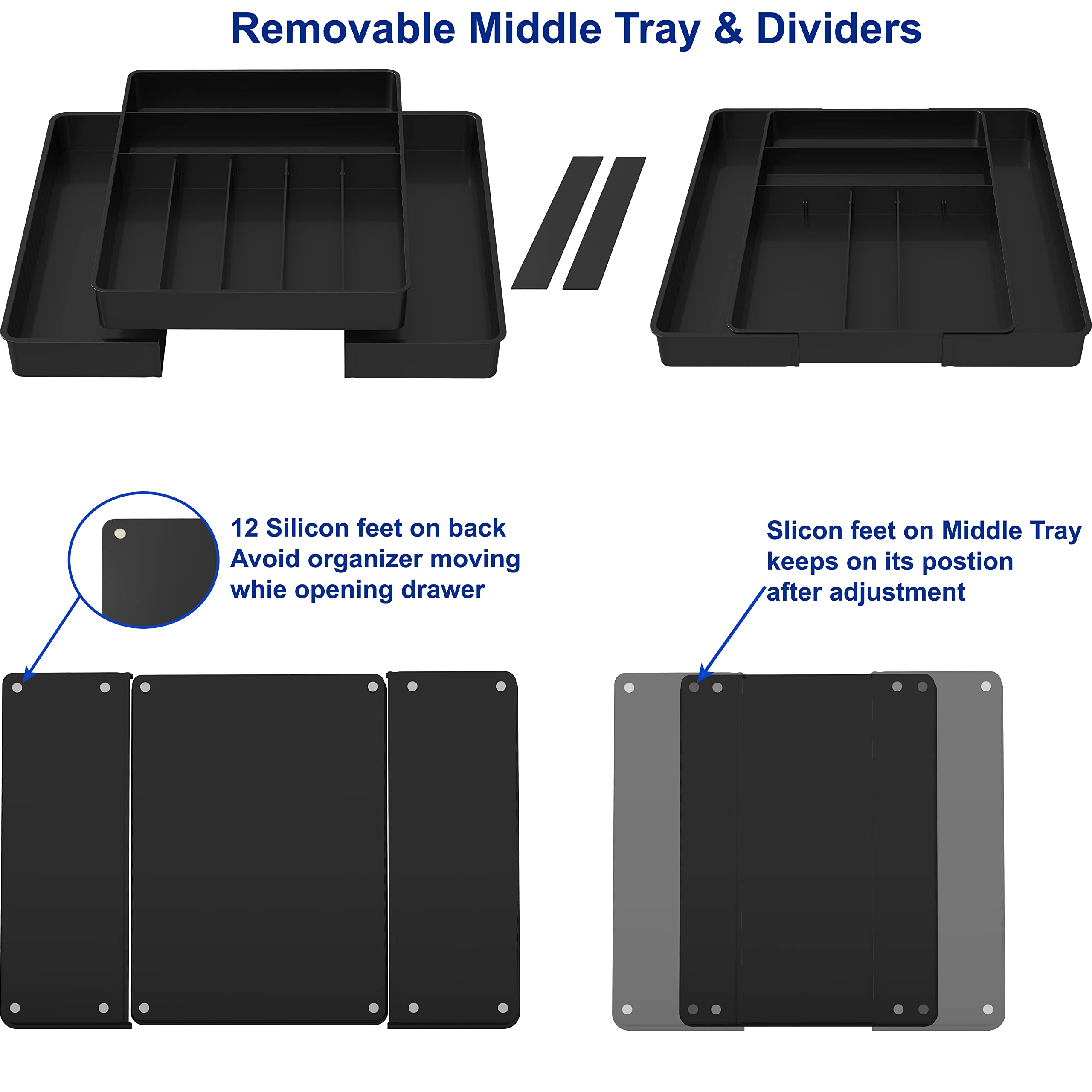 Simple Houseware Expandable Kitchen Drawer Flatware Organizer, Black
