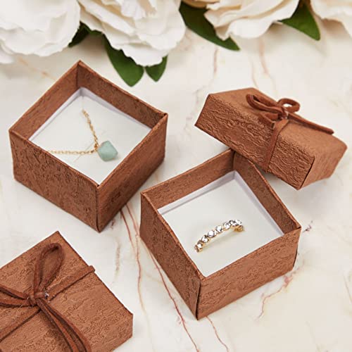 Juvale 12 Pack Small Kraft Paper Jewelry Gift Box Set with Bow for Rings and Bracelets (Brown, 2 x 2 in)