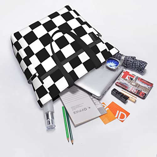 suzpngi black white check Casual Tote Bag Multi-functional Shoulder Bag for Gym Work Travel Shopping