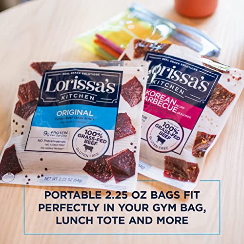 Lorissa's Kitchen Premium Grass-Fed Steak Strips, Original, 2.25 Oz. 1 Count - No Added MSG or Nitrites, Keto Friendly Snacks & Gluten Free, More Tender Than Traditional Beef Jerky