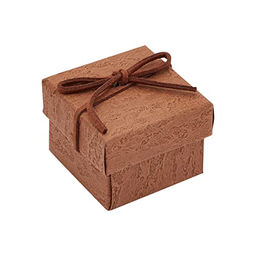Juvale 12 Pack Small Kraft Paper Jewelry Gift Box Set with Bow for Rings and Bracelets (Brown, 2 x 2 in)