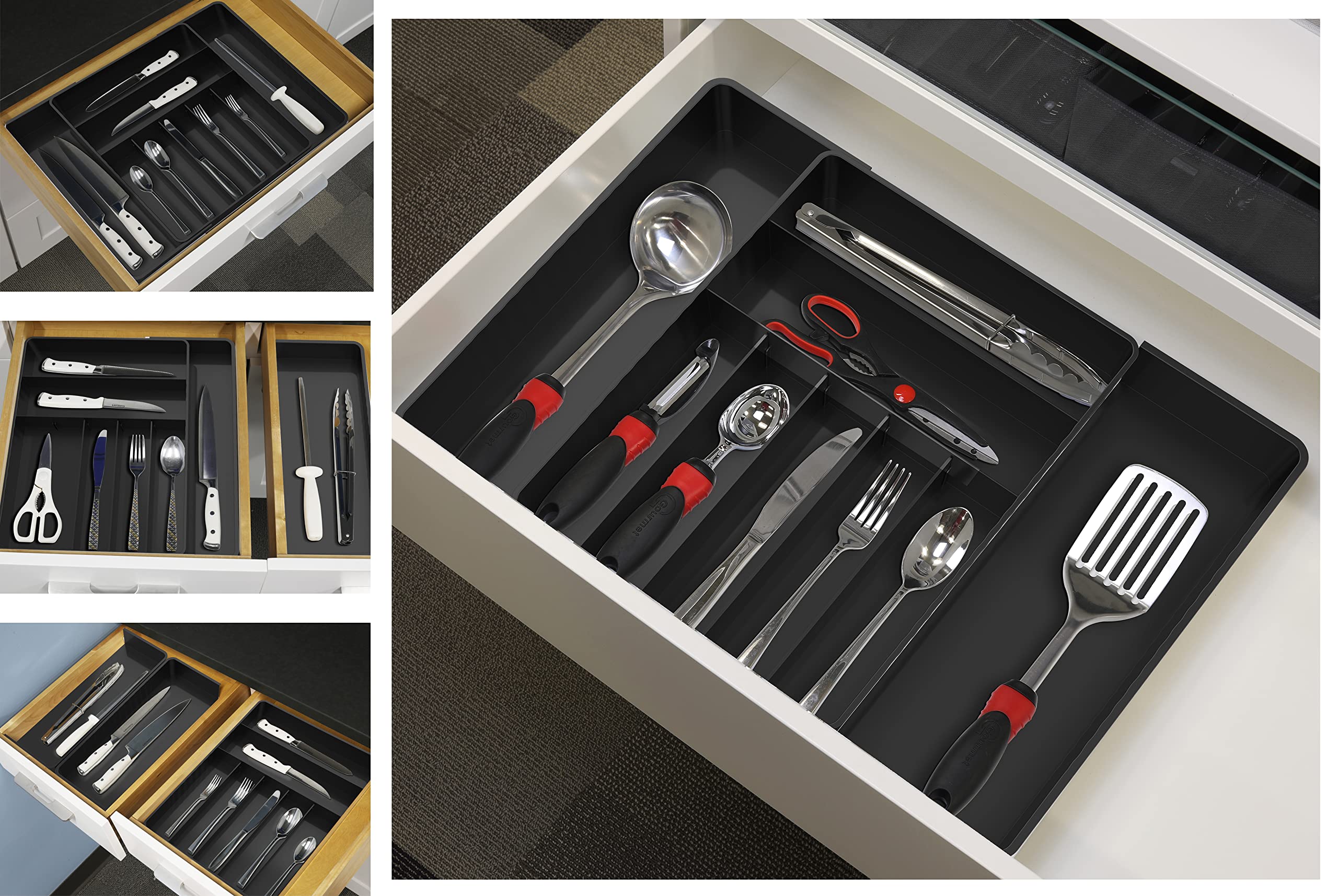 Simple Houseware Expandable Kitchen Drawer Flatware Organizer, Black