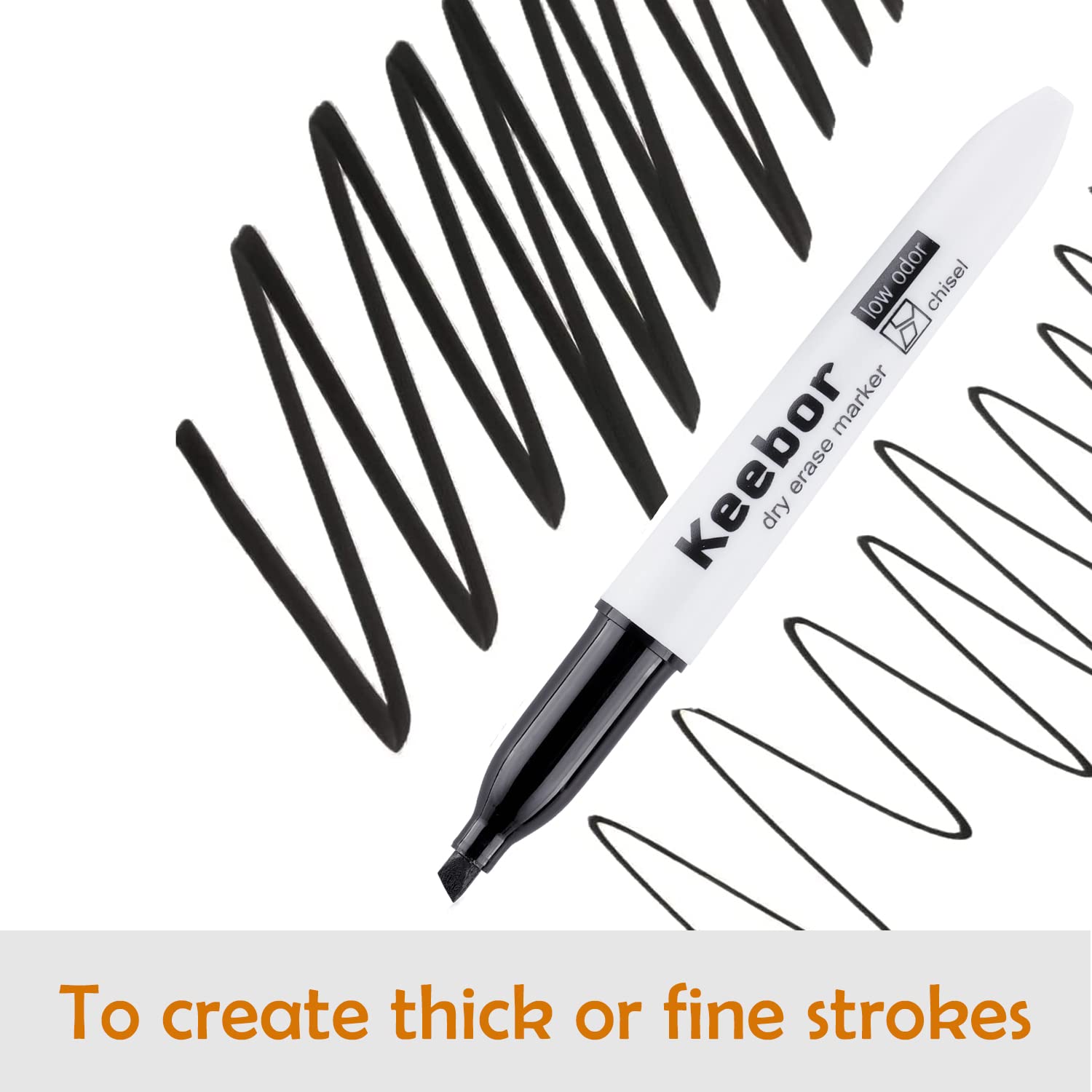 Keebor Basic Chisel Tip Dry Erase Markers, Black, 72 Pack Low-Odor Whiteboard Markers, Office & School Supplies