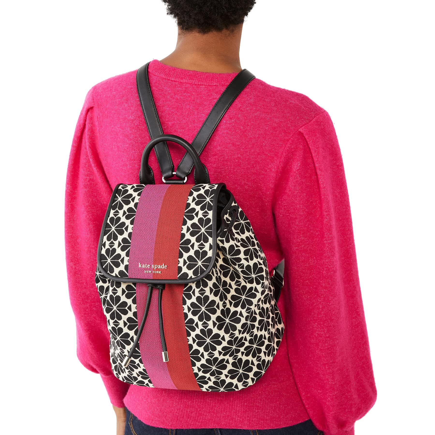 Kate Spade New York Spade Flower Jacquard Stripe Synch Medium Flap Backpack Cream Multi One Size
