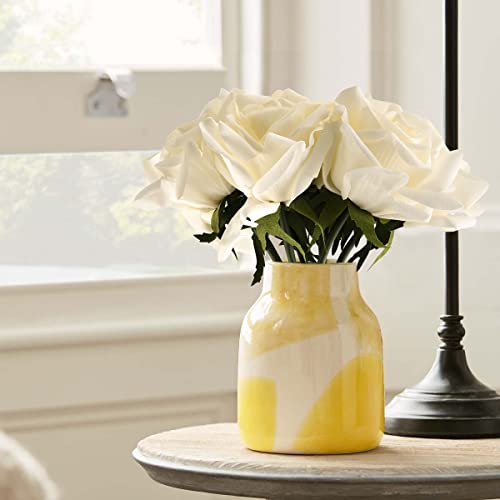 Eyamumo 7pcs Artificial Roses Flowers, Faux Silk Rose Artificial Flower, Real Touch Fake Flowers Decoration DIY for Wedding Party Home Office Decoration Dining Table Centerpiece