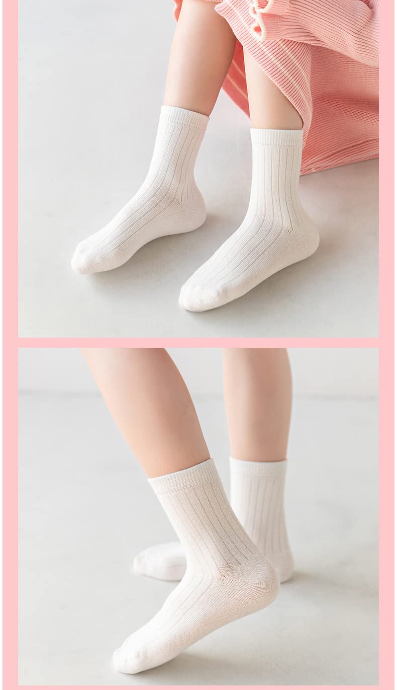 Toptim Unisex Kids Crew Socks Casual Solid Vertical Stripe Sock for Boy Girls (6-9 Years, Candy Colors)