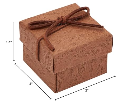Juvale 12 Pack Small Kraft Paper Jewelry Gift Box Set with Bow for Rings and Bracelets (Brown, 2 x 2 in)