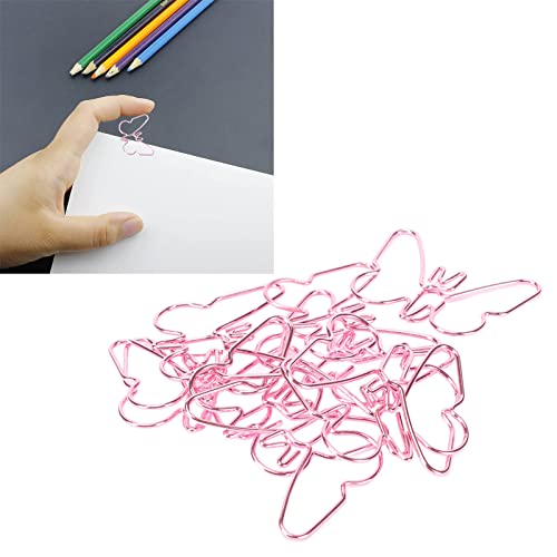 Pssopp 100Pcs Cute Paper Clips, Pink Butterflies Shape Electroplating Process Bookmark Clips for File Classification