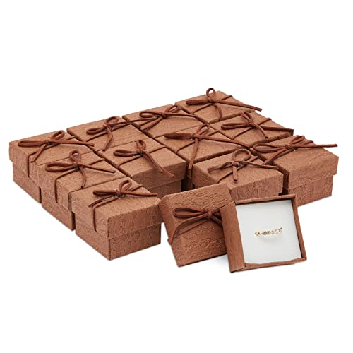 Juvale 12 Pack Small Kraft Paper Jewelry Gift Box Set with Bow for Rings and Bracelets (Brown, 2 x 2 in)