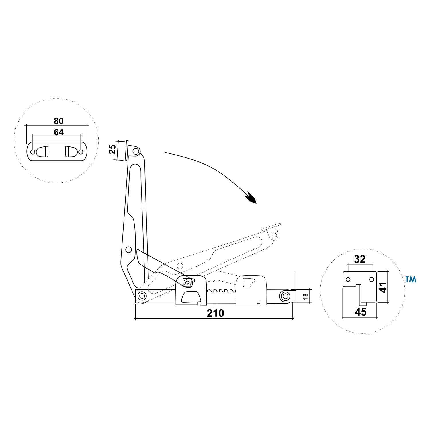 Rok Hardware Ratchet Headrest Fitting for Beds, Desk Lids, Drafting Tables, and Drawing Boards, Steel