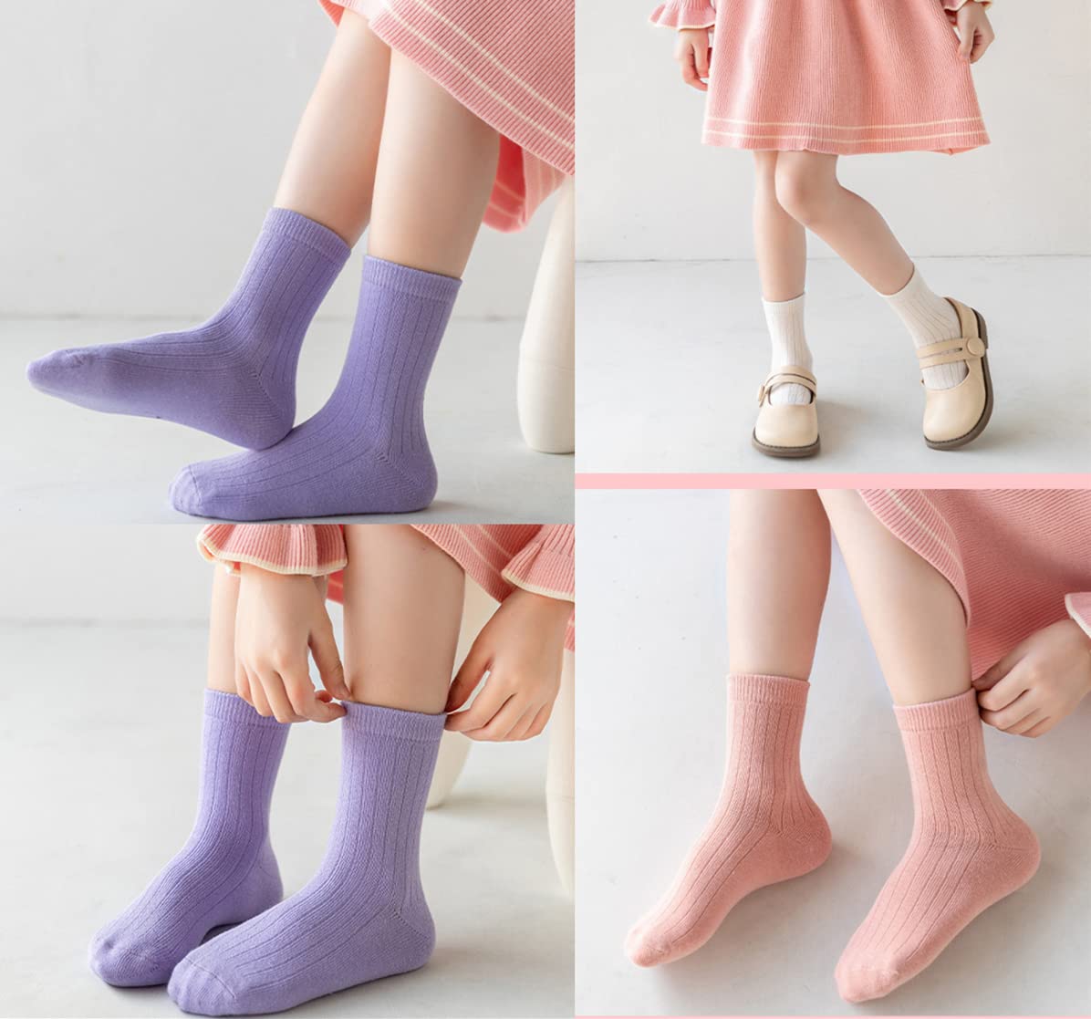 Toptim Unisex Kids Crew Socks Casual Solid Vertical Stripe Sock for Boy Girls (6-9 Years, Candy Colors)