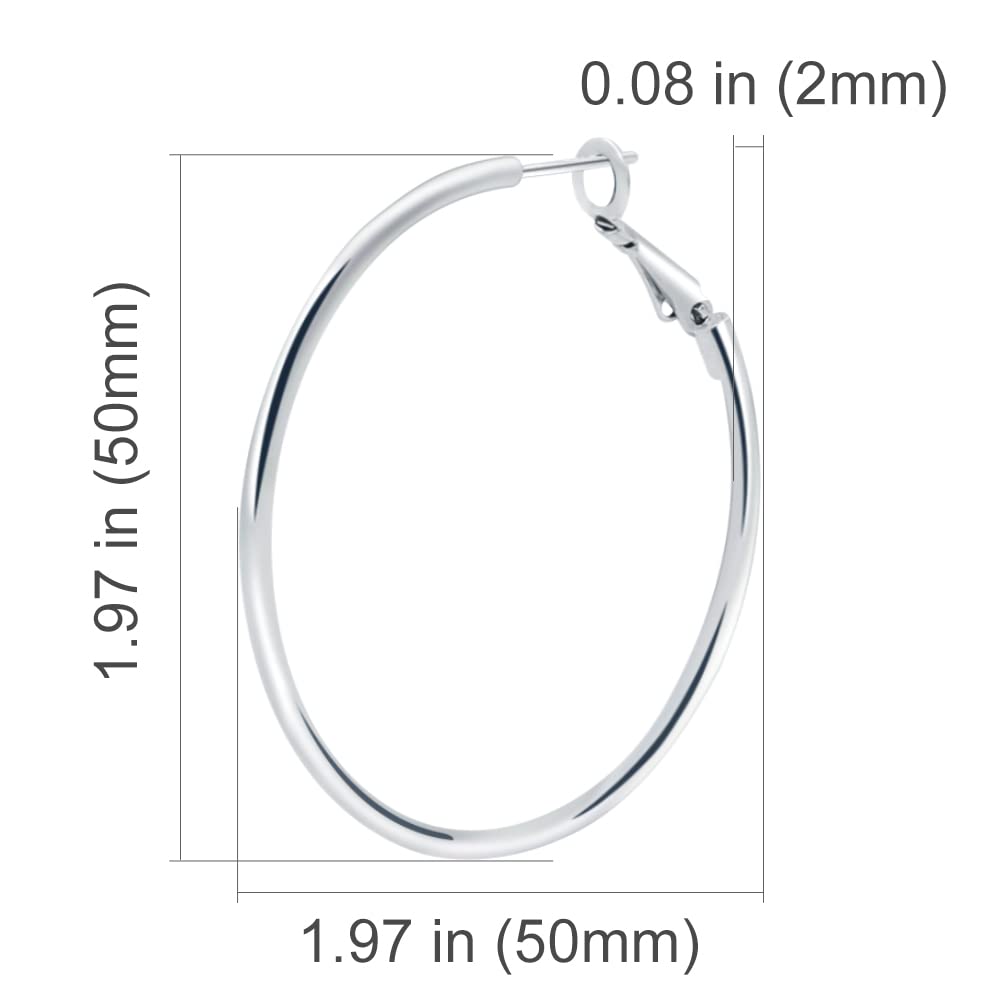Rugewelry 925 Sterling Silver Post Hoop Earrings,18K White Gold Plated Polished Rounded Hoop Earrings For Women, Gift Box Packaging