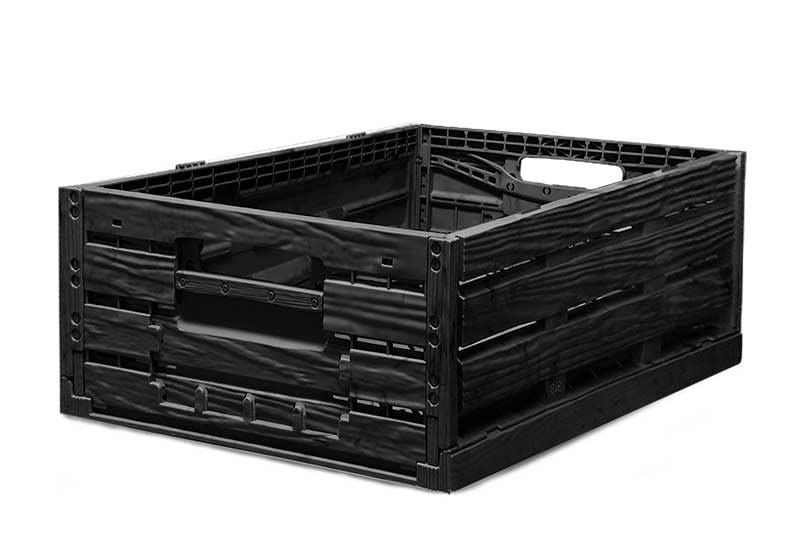 Alco Designs Collapsible Storage Bin/Container: Grated Wall Utility Basket/Tote, Durable, Long-Lasting, Wooden Designed Plastic (Small 24x16x4.1", Black)