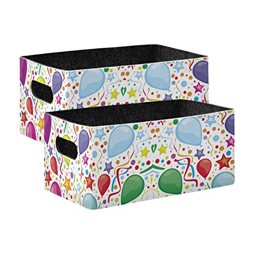 Emelivor Birthday Party Storage Basket Bins Set (2pcs) Felt Collapsible Storage Bins with Dual Handles Foldable Storage Baskets Boxes for Laundry Room Organization