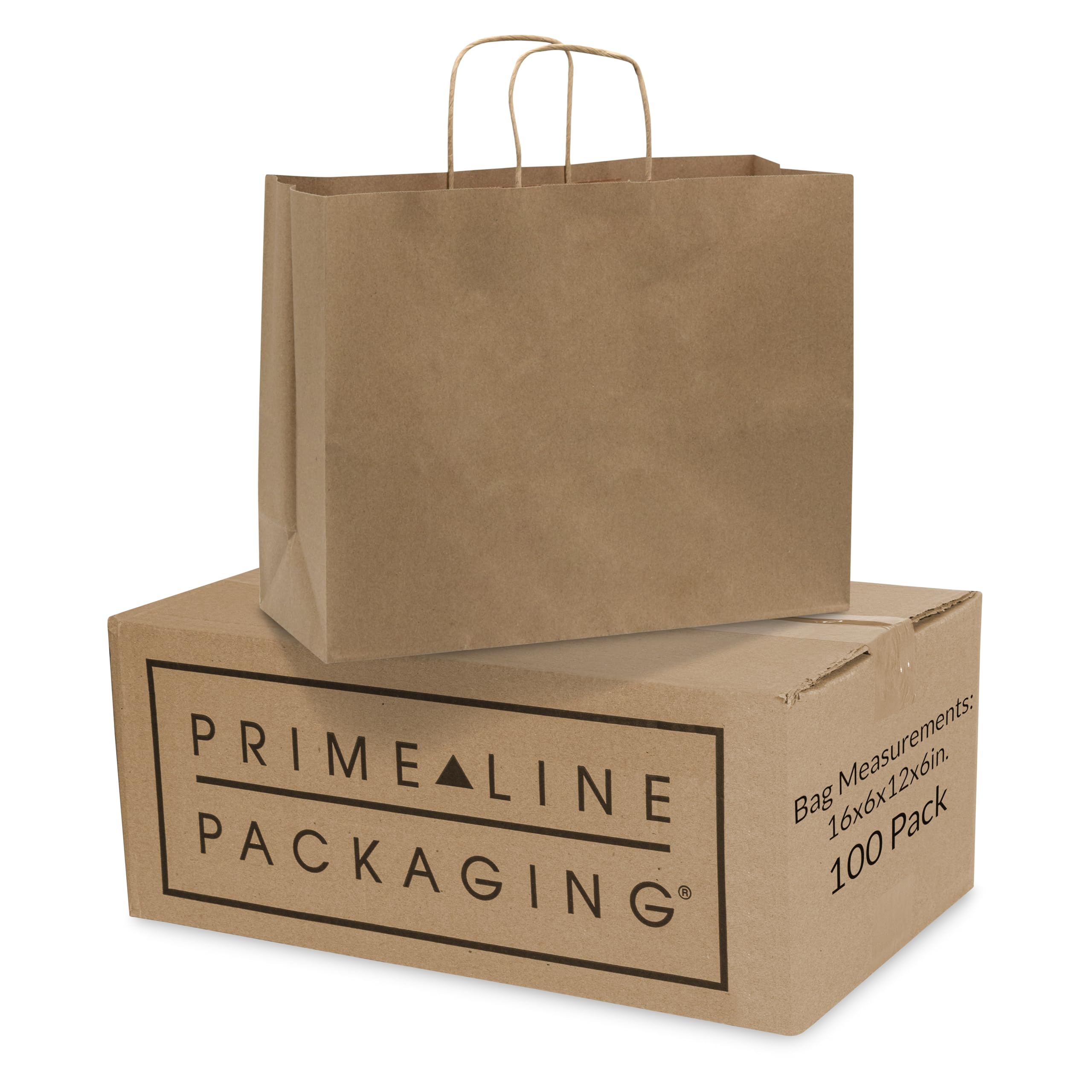 Brown Paper Bags - 16x6x12 Inch 100 Pack Paper Bags with Handles, Large Gift Bag, Shopping Bags for Small Business, Boutique Retail & Merchandise Use, Birthday Party Goodie & Favor Bags, in Bulk