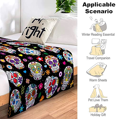 Sugar Skull Blanket Ultra Soft Warm Cozy Flannel Throw Blankets for Women Baby Men Bedding Gifts 50"X40"