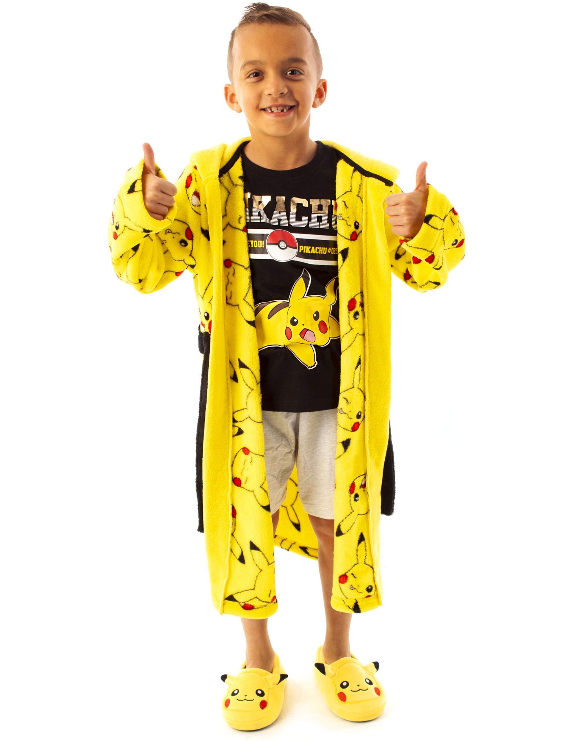 Pokemon Dressing Gown Kids Boys Girls Pikachu 3D Ears Pjs Bathrobe 7-8 Years