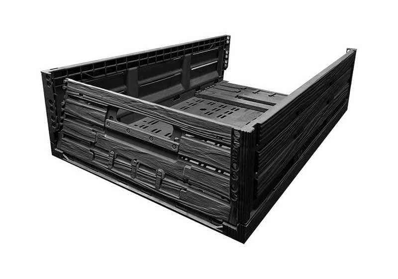 Alco Designs Collapsible Storage Bin/Container: Grated Wall Utility Basket/Tote, Durable, Long-Lasting, Wooden Designed Plastic (Small 24x16x4.1", Black)