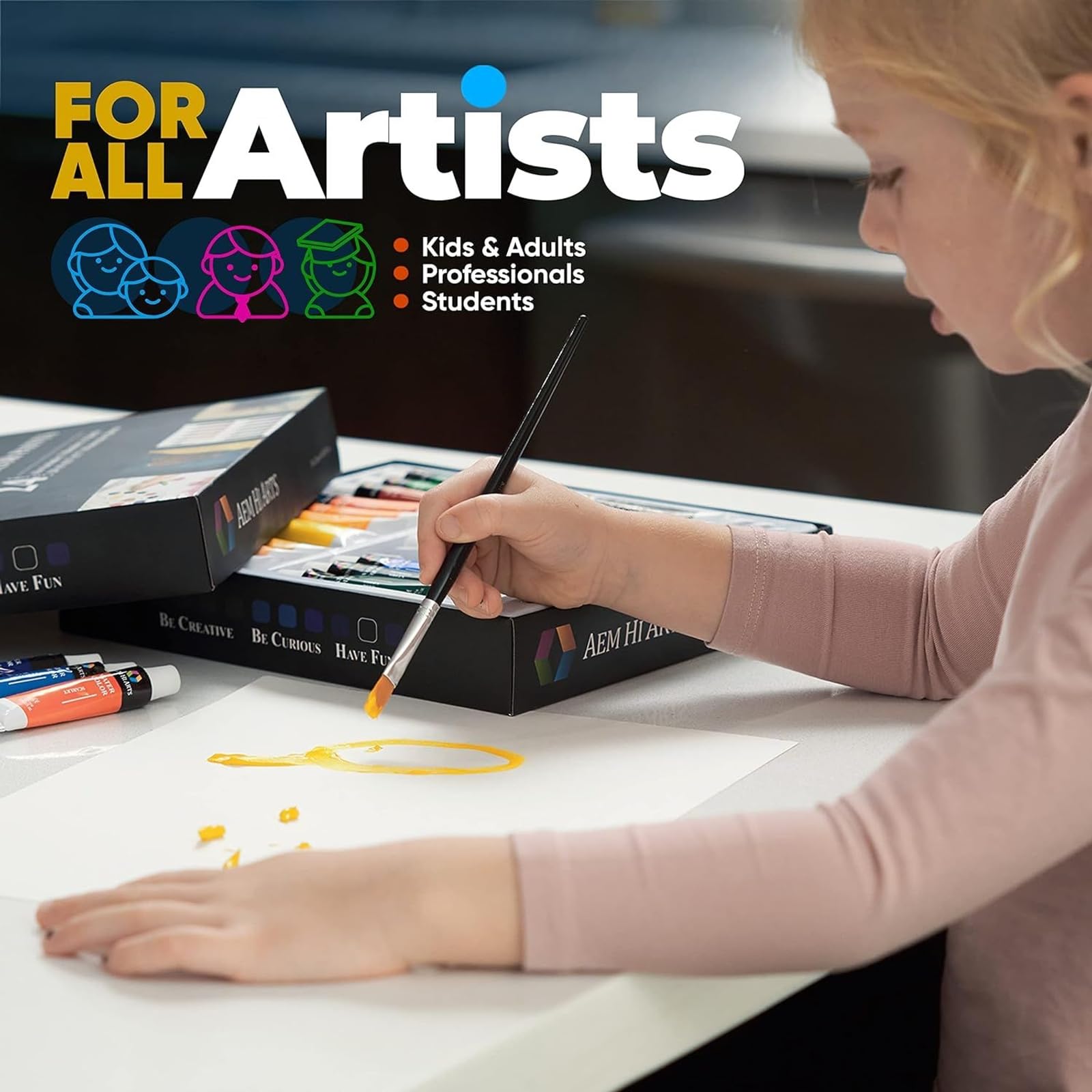AEM Watercolor Paint Set – Includes 24 Colors (12mL Each), Brushes & Paper – Paint on Paper, Wood, Fabric, Ceramics & More – Great Starter Kit for Kids & Adults, Also Suitable for Professional Artists