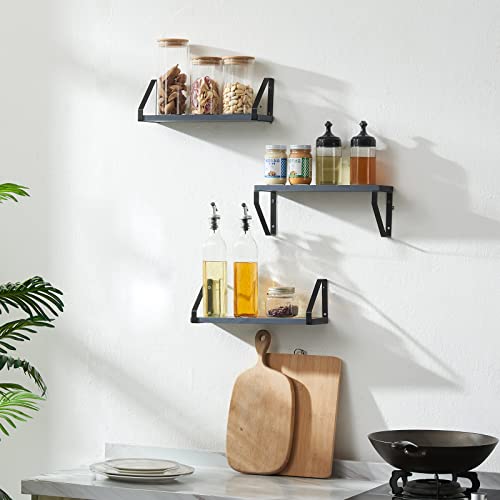 TFER Floating Wall Shelves for Bedroom/Bathroom, Set of 3, Hanging Shelf for Living Room/Kitchen/Laundry Room, Wall Mounted Shelves, Rustic Wood Shelves Great Value Halloween Decoration | Grey