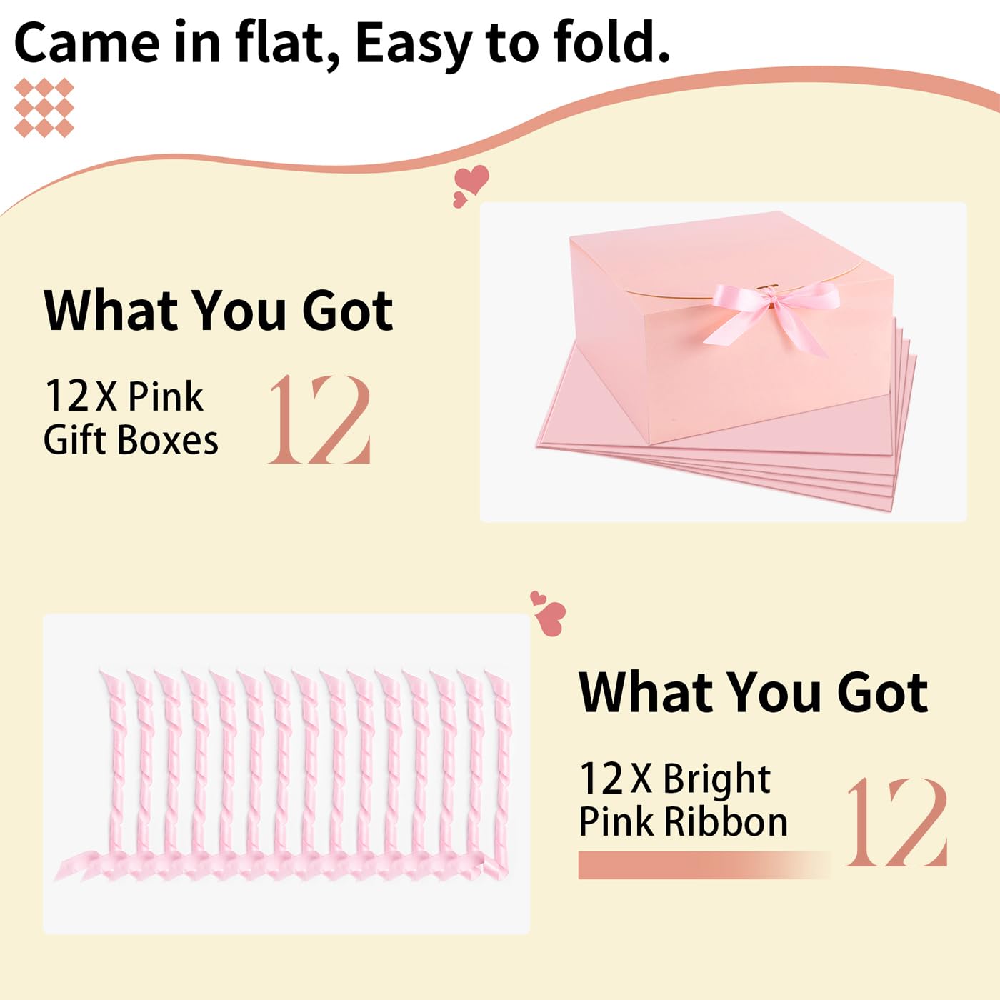 WLUSEAXI 12pack Gift Boxes with Lids,Pink Gift Boxes Bulk with Bow Ribbon,Bridesmaid Proposal Box for Presents Kraft Paper Gift Boxes for Wedding,Christmas,Halloween,Baby Shower