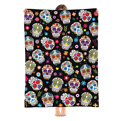 Sugar Skull Blanket Ultra Soft Warm Cozy Flannel Throw Blankets for Women Baby Men Bedding Gifts 50"X40"