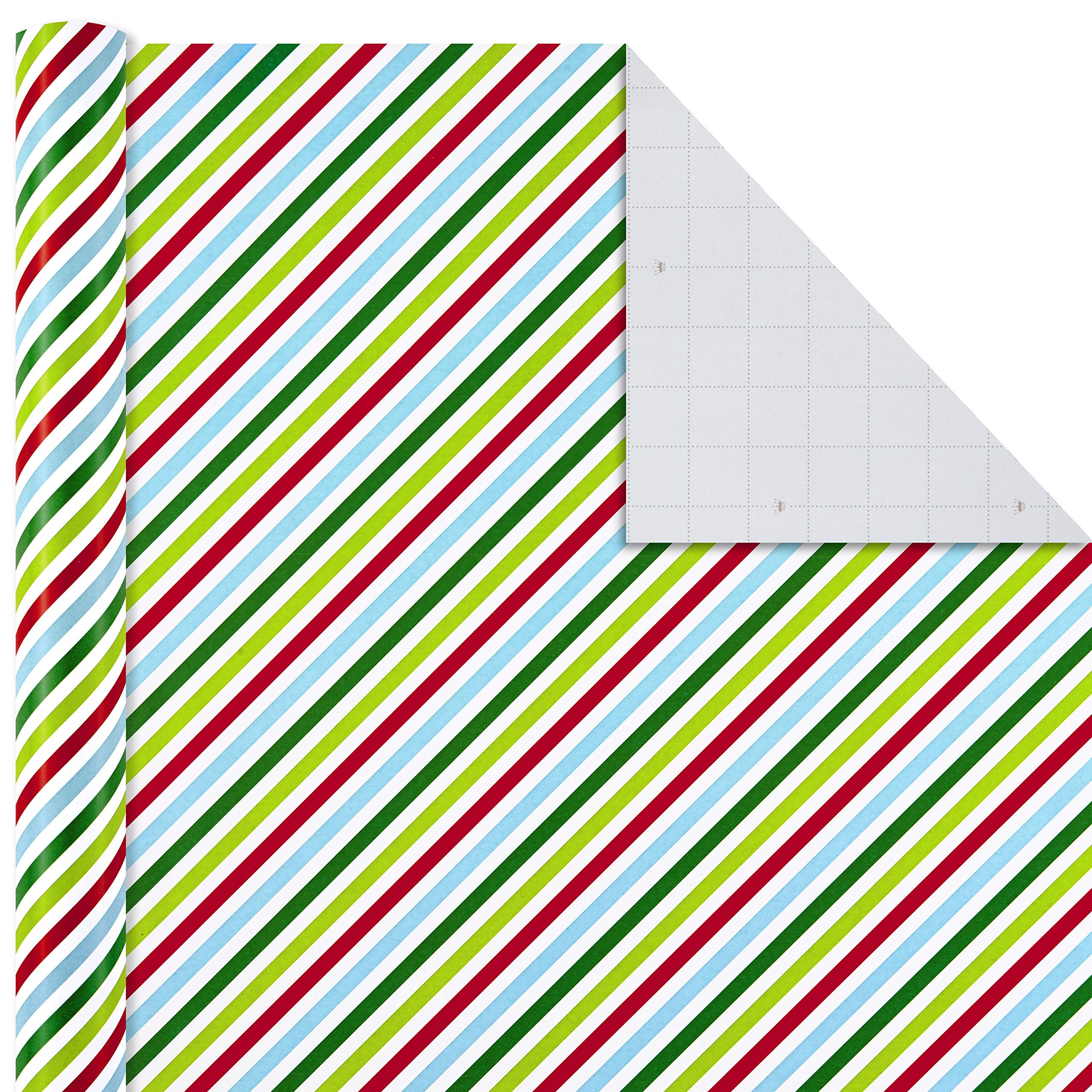 Hallmark Christmas Wrapping Paper Bundle with Cut Lines on Reverse (Pack of 6; 180 sq. ft. ttl.) Modern Santa, Trees on Black, Stripes, Ornaments