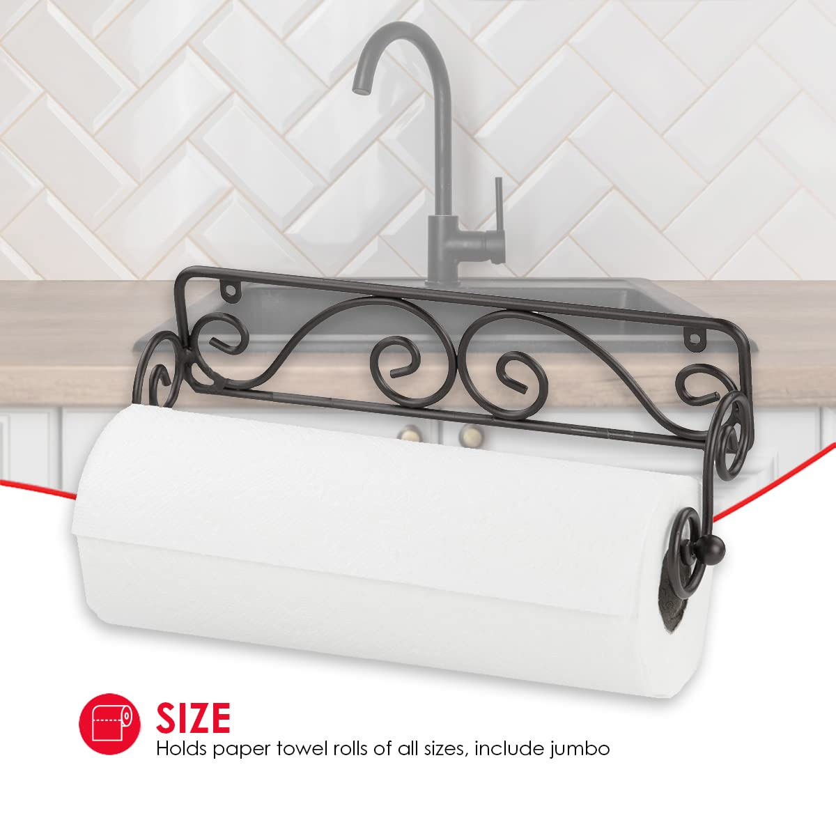 Home Basics Scroll Design Wall Mounted Paper Towel Holder | Great Space Saver | Scroll Collection | Durable Steel