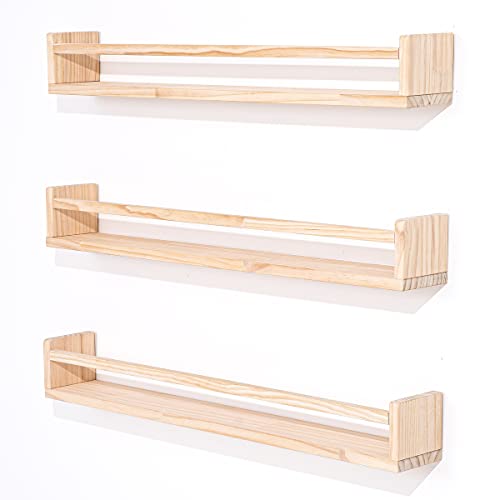 MBYD 36 Inch Wall Bookshelf Set of 3 Same Dimensions, Handmade Natural Wood Floating Bookshelves, Nursery Shelves, Kitchen Spice Rack or Bathroom Organizer