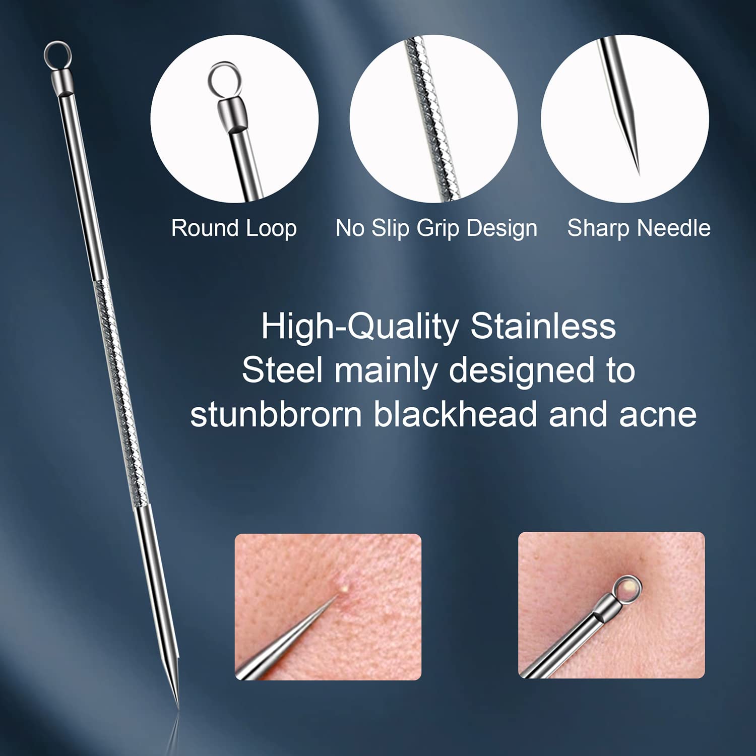 Blackhead Removal Tools, 4 Pcs Pimple Popper Tool Kit, Professional Stainless Pimples Comedone Extractor with Portable Case(Silver)