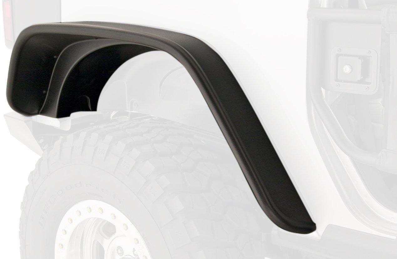 Bushwacker Jeep Flat Style Rear Fender Flares | 2-Piece Set, Black, Textured Finish | 10052-07 | Fits 2007-2018 Jeep Wrangler JK 2-Door