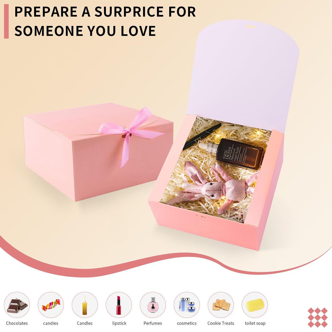 WLUSEAXI 12pack Gift Boxes with Lids,Pink Gift Boxes Bulk with Bow Ribbon,Bridesmaid Proposal Box for Presents Kraft Paper Gift Boxes for Wedding,Christmas,Halloween,Baby Shower