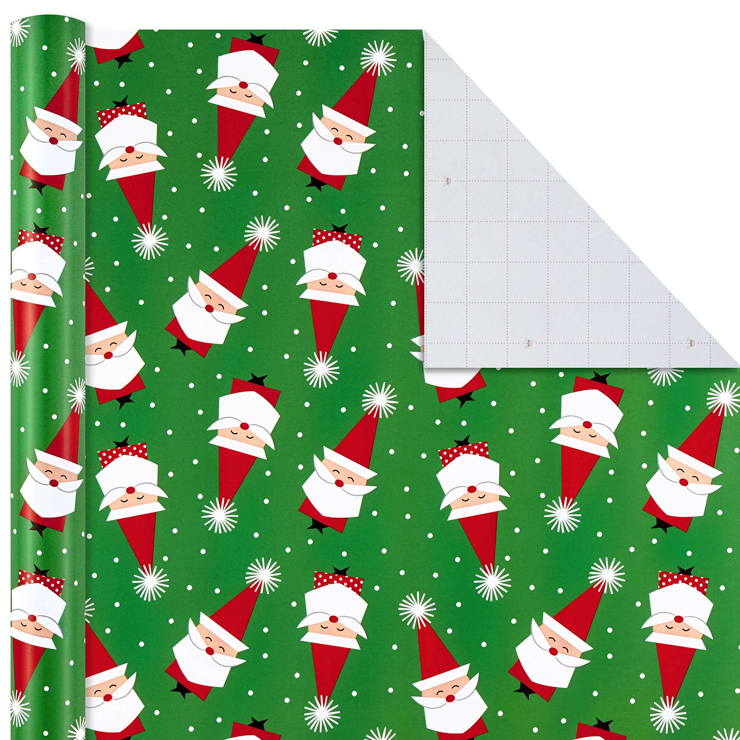 Hallmark Christmas Wrapping Paper Bundle with Cut Lines on Reverse (Pack of 6; 180 sq. ft. ttl.) Modern Santa, Trees on Black, Stripes, Ornaments